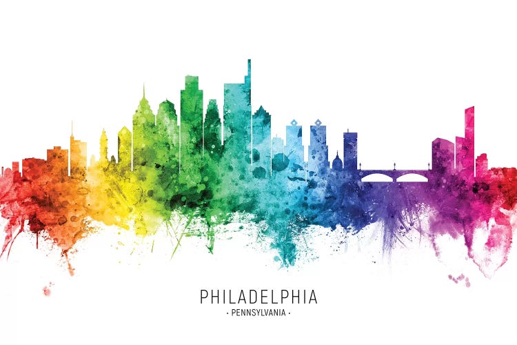 Philadelphia Skyline Rainbow Canv - Canvas Wall Art | Michael Tompsett