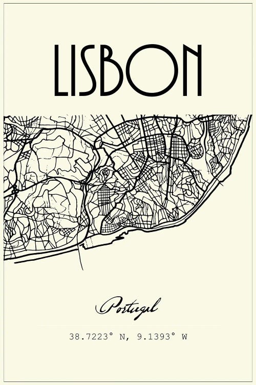 Lisbon City Map Canvas Wall Art by Nordic Print Studio | iCanvas