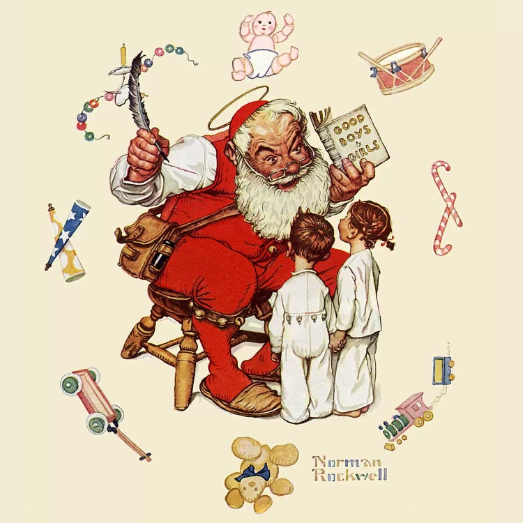 Santa's Surprise Canvas Wall Art by Norman Rockwell | iCanvas