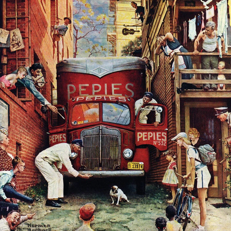 Road Block Canvas Wall Art by Norman Rockwell | iCanvas