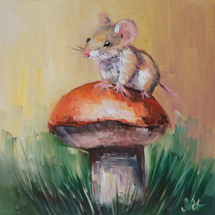 Mouse On Mushroom Canvas Wall Art by Nataly Mak | iCanvas