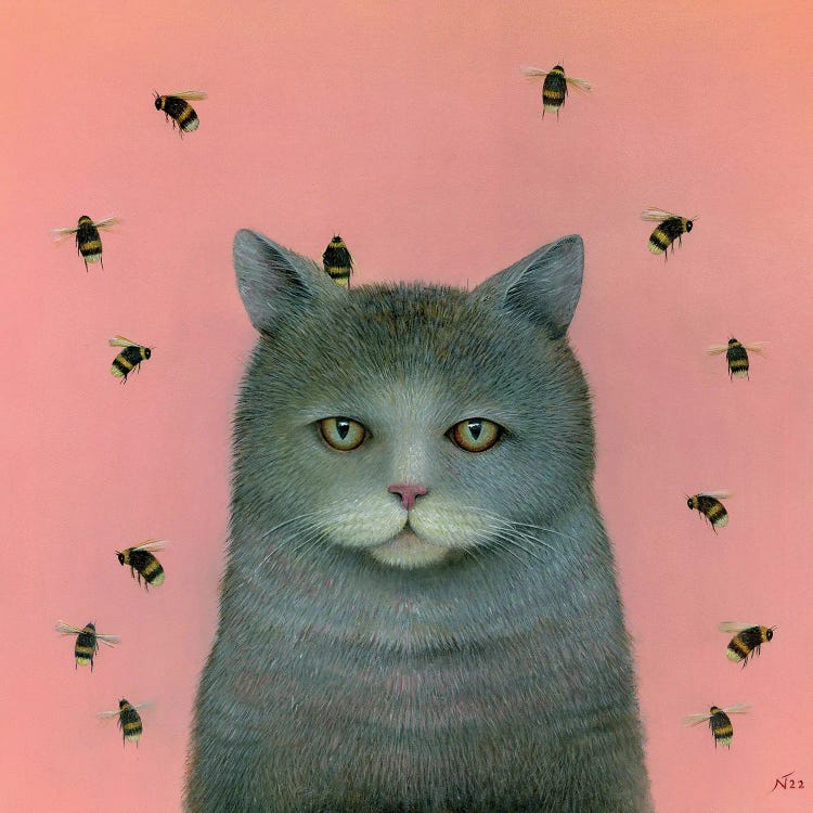 Cat With Bees Canvas Wall Art by Neil Thompson | iCanvas