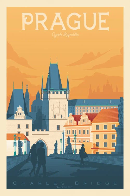 Prague Travel Poster Canva - Canvas Wall Art | Olahoop Travel Posters