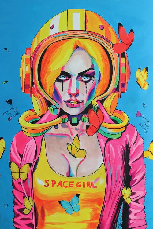 Blue Space Girl Canvas Wall Art by Peter Martin | iCanvas