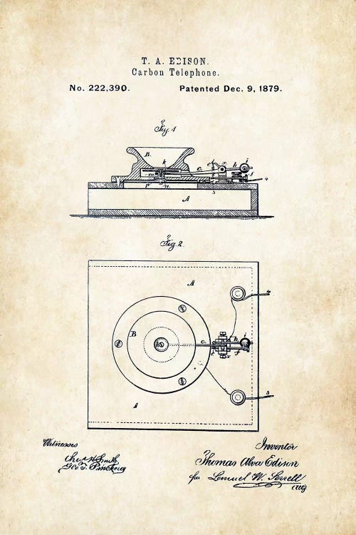 Thomas Edison Carbon Telephone Canvas Wall Art by Patent77 | iCanvas