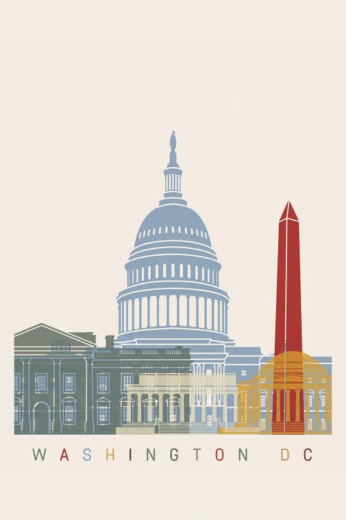 Washington Dc Skyline Poster Canvas Wall Art by Paul Rommer | iCanvas