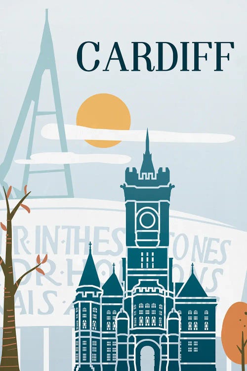 Cardiff Vintage Poster Travel Canvas Wall Art by Paul Rommer | iCanvas