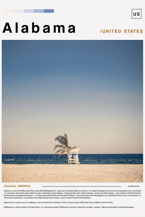 Alabama Poster Landscape Canvas Wall Art by Paul Rommer | iCanvas