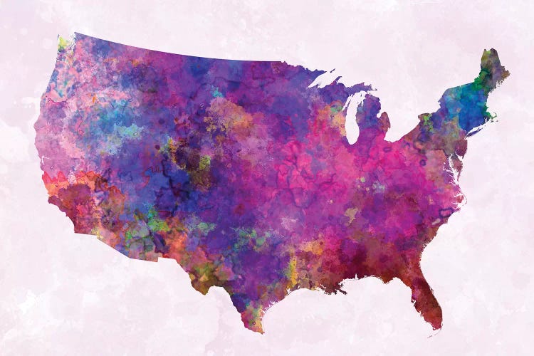 Watercolor Map Of The Usa With States An - Canvas Wall Art | blursbyai