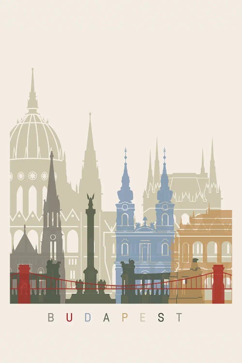 Budapest Skyline Poster Canvas Wall Art by Paul Rommer | iCanvas