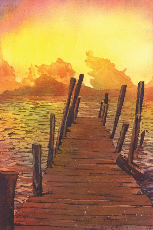 Sunset Over Lake Canvas Wall Art by Nik Rave | iCanvas