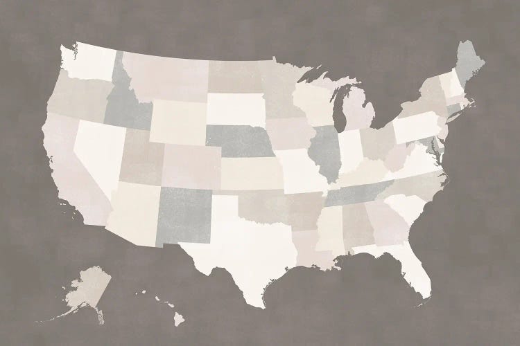 Brown And Cream Map Of The Us Canvas Wall Art by blursbyai | iCanvas