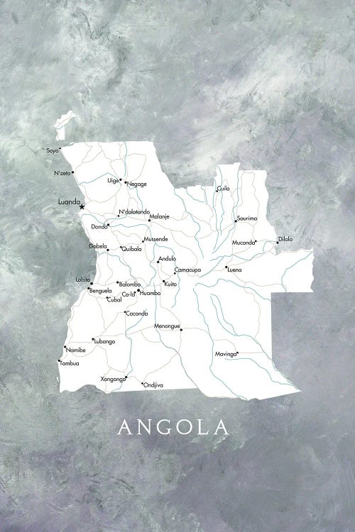 Map Of Angola Canvas Wall Art by blursbyai | iCanvas