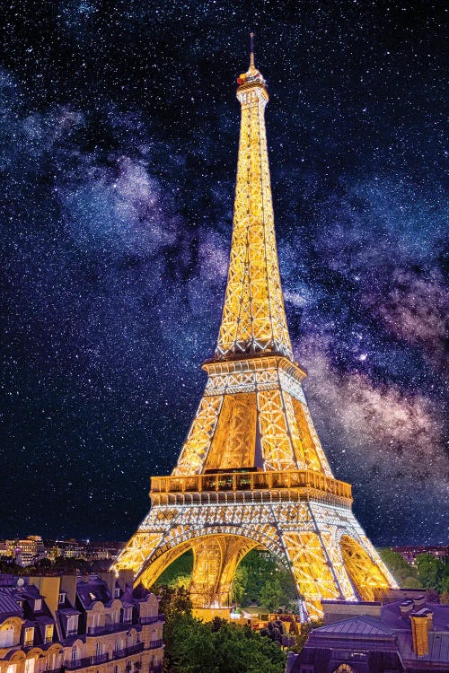 Eiffel Tower At Night With Stars Eiffel Tower At Night, Illuminations