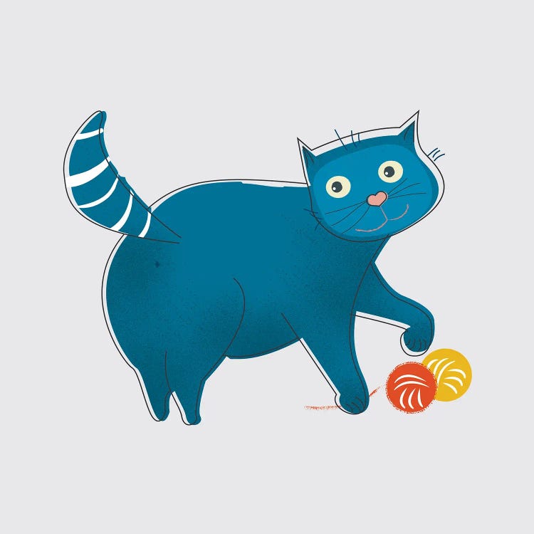 Blue Fat Cat Canvas Wall Art by Show Me Mars | iCanvas