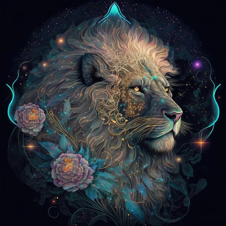 Golden Bloom Lion Canvas Wall Art by Spacescapes | iCanvas