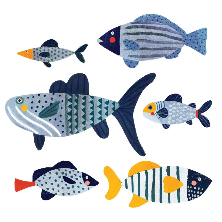 Patterned Fish II Canvas Wall Art by Victoria Barnes | iCanvas
