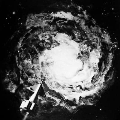 1960s Space Rocket Flying Past Sat - Canvas Art Print | Vintage Images