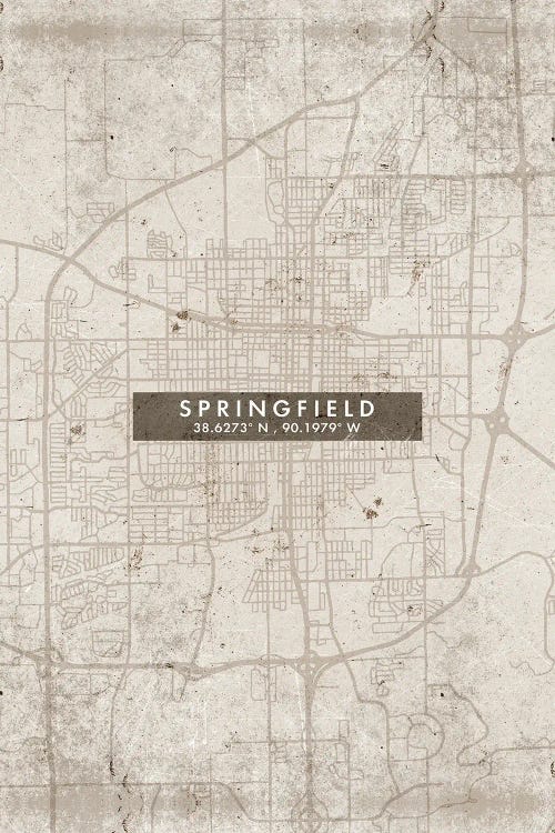 Springfield, Illinois City Map Min - Canvas Wall Art | WallDecorAddict