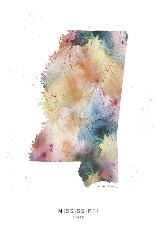 Mississippi State Watercolor Canva - Canvas Wall Art | WallDecorAddict