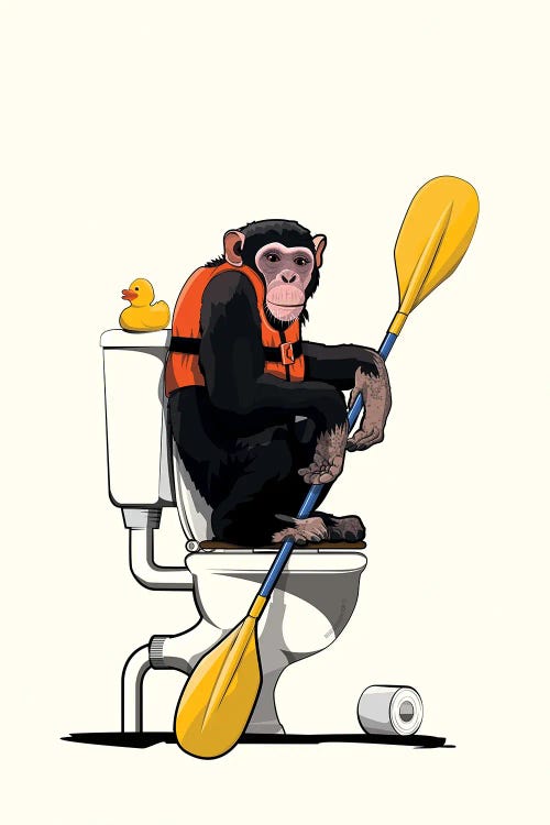 Chimp On The Toilet Canvas Wall Art by WyattDesign | iCanvas