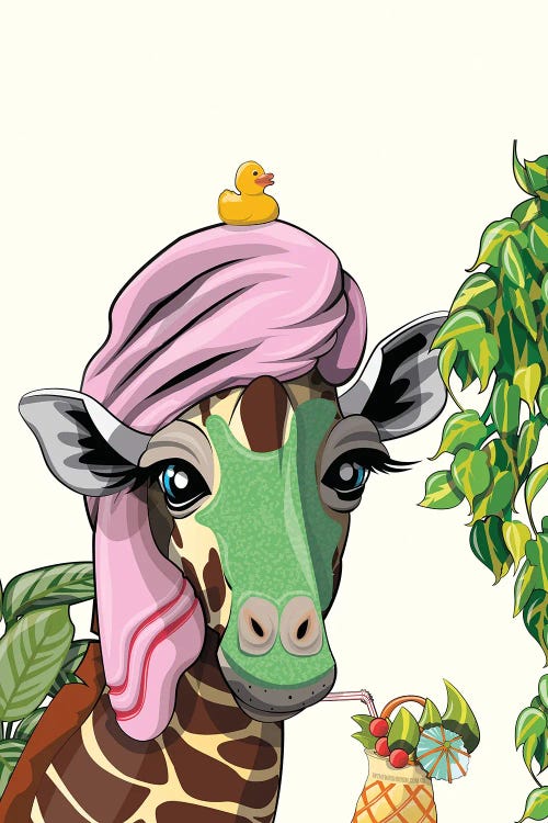 Giraffe In A Spa Canvas Wall Art by WyattDesign | iCanvas