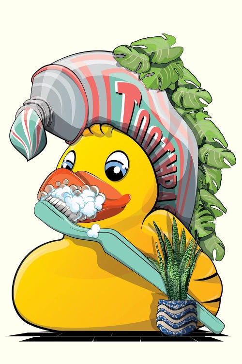 Rubber Duck Brushing Teeth Canvas Wall Art by WyattDesign | iCanvas