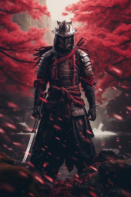 Red Japanese Samurai Warrior Canvas Wall Art by Zenja Gammer | iCanvas